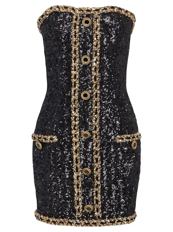 Balmain Bustier Mini Dress With Sequin Embroidery - Black