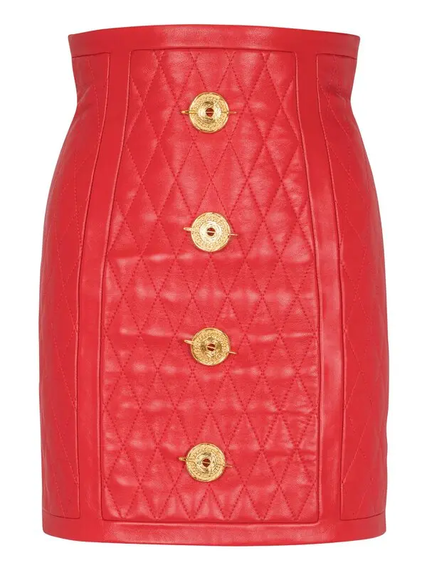 Balmain Quilted Lambskin Mini Skirt - Red