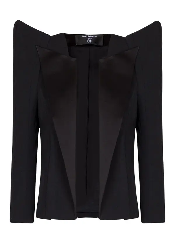 Balmain Cropped Grain De Poudre Jacket - Black