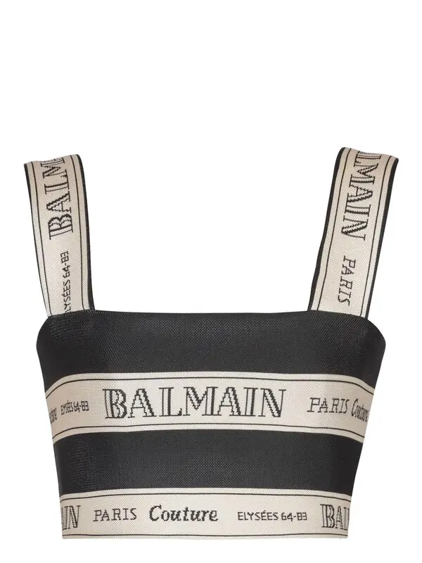 Balmain Ribbon Jacquard Crop Top - Black