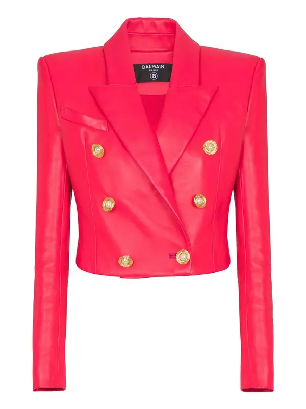 Balmain Cropped Lambskin Jacket - Pink