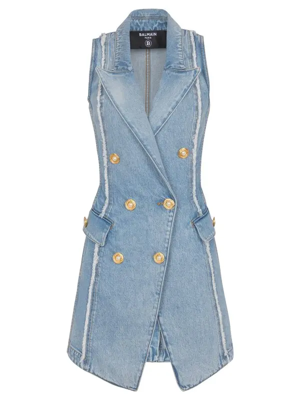 Balmain Six-button Denim Mini Dress - Blue