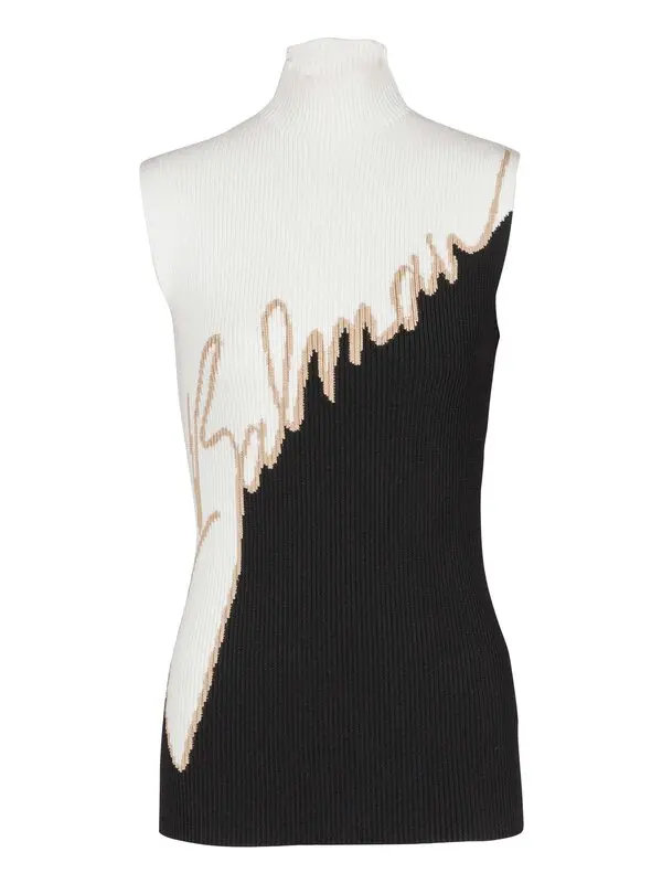 Balmain Sleeveless High-neck Knit Top - Black