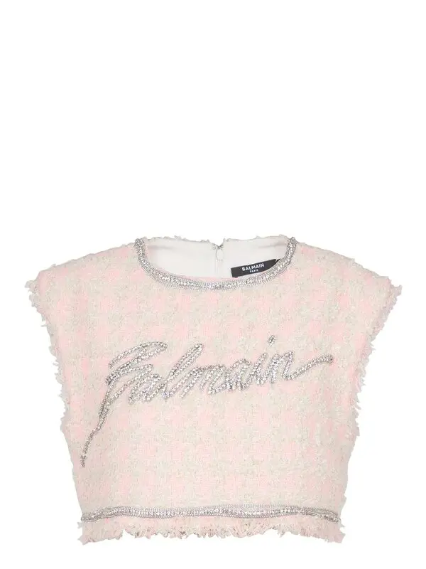 Balmain Embroidered Crop Top - Pink