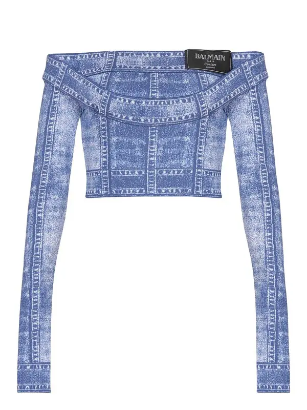 Balmain Long-sleeve Denim Trompe-l'oeil Top - Blue