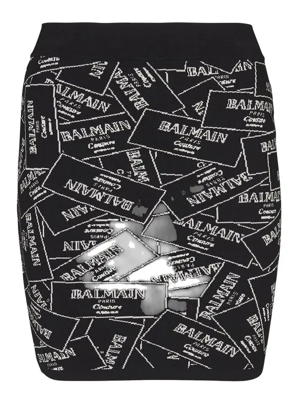 Balmain Label Jacquard Knit Mini Skirt - Black