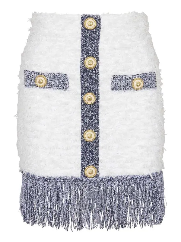 Balmain Glittered Fringed Tweed Skirt - White