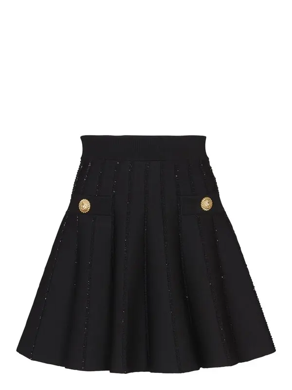 Balmain Flared Knit Mini Skirt - Black