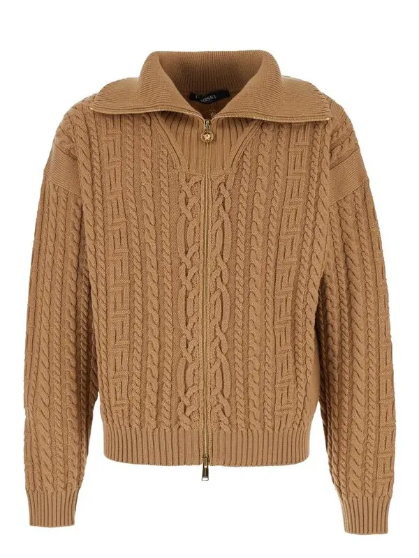 Versace Virgin Wool Turtleneck Sweater With Zip Closure And Medusa Head - Beige