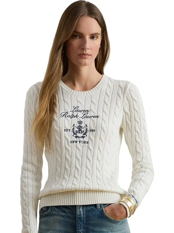 Ralph Lauren Cable-knit Sweater With Embroidered Crest - White