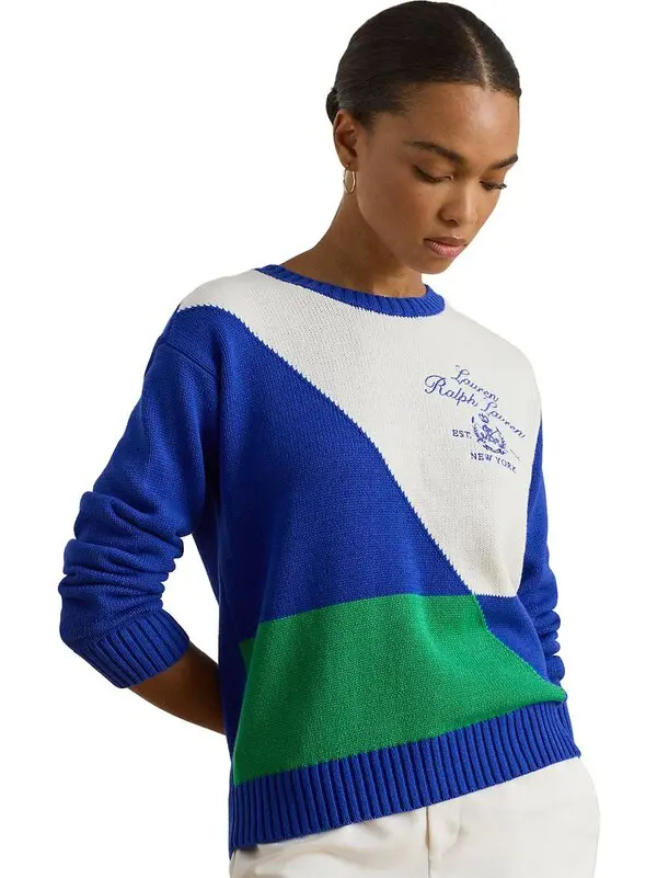Ralph Lauren Color-blocked Combed Cotton Sweater - Cruise Royal/white/stem