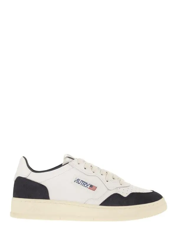 AUTRY Medalist Low Leather And Suede Sneakers - White/dark Blue