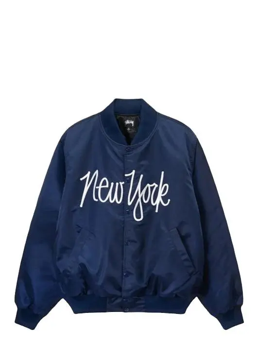 StÜssy Ny Chapter Satin Varsity Jacket - Navy Blue
