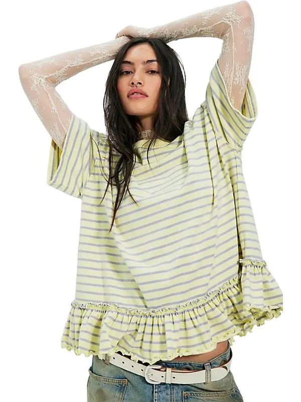 Free People We The Free Striped T-shirt - Lemon Water Combo