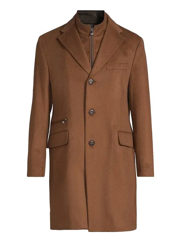 Corneliani Virgin Wool Top Coat With Zip Insert - Beige