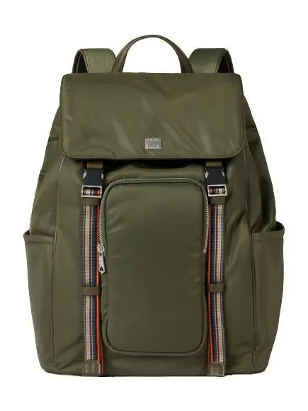 Paul Smith Recycled Nylon 'signature Stripe' Flap Backpack - Green