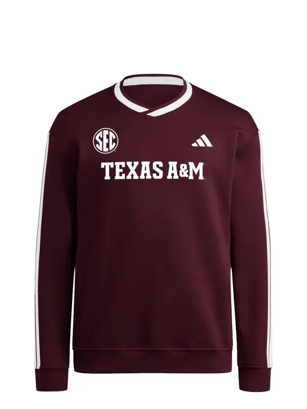 Adidas Texas A&m Aggies 3-stripes Fleece Crewneck Jersey - Team Maroon / White
