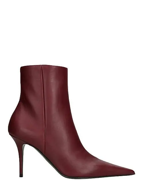 Amina Muaddi Barbara 90 Leather Heeled Ankle Boots - Wine