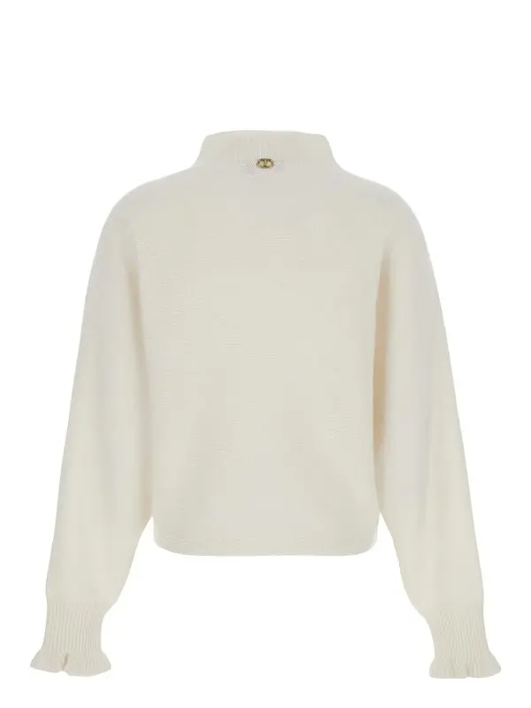 TWINSET Turtleneck Sweater With Metallic Logo - White