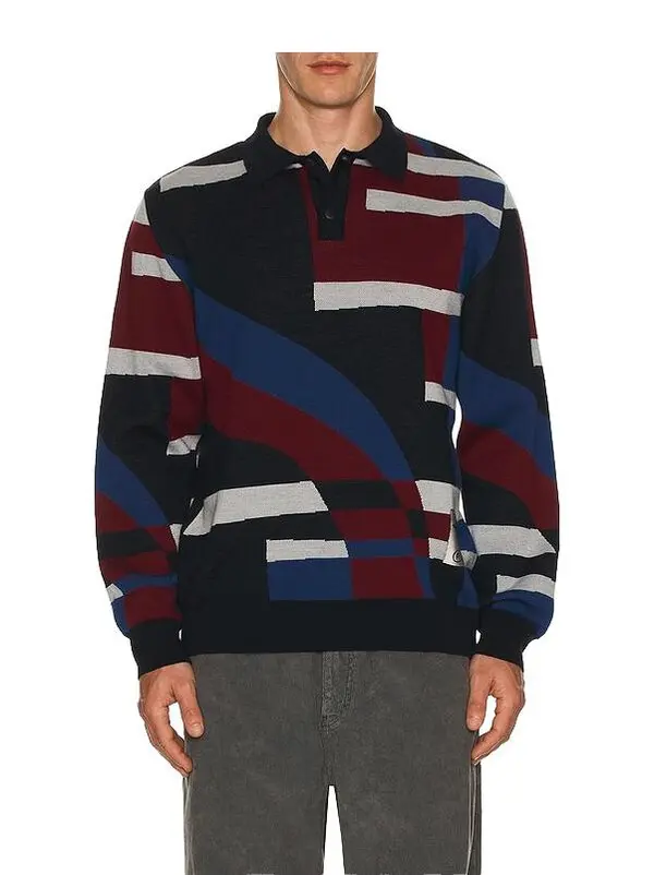 PARRA Vertical Forest Knitted Polo - Blue