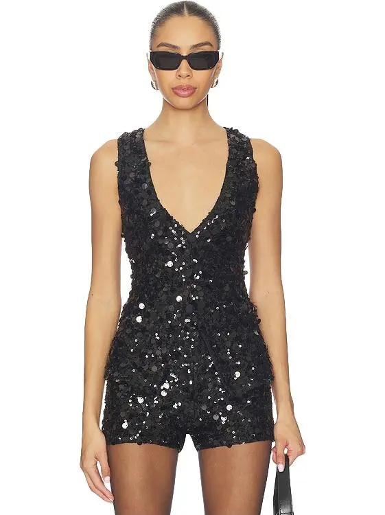 Show Me Your Mumu Viva Vest Top - Black Metallic Sequins