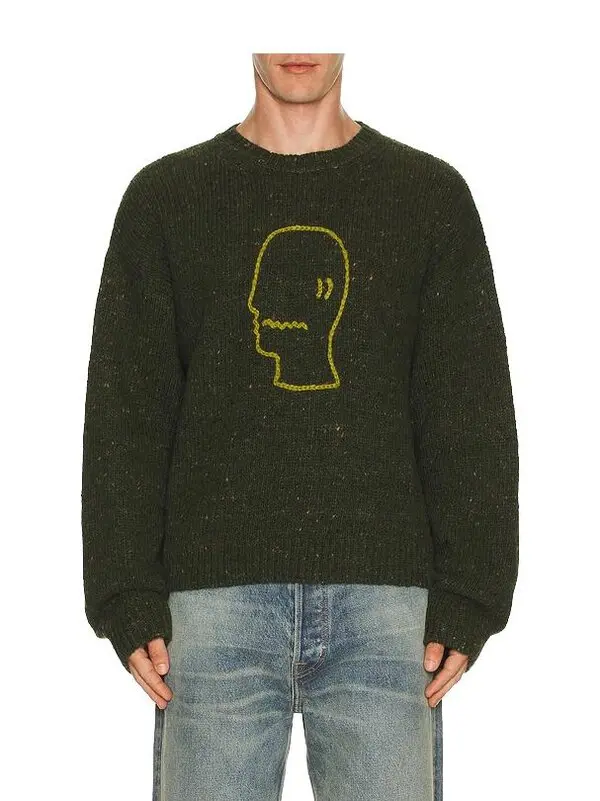 BRAIN DEAD Logohead Alpaca Crewneck Sweater - Forest Green