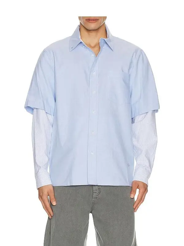 Simkhai Quade Double Sleeve Shirt In Baby Blue - Breeze Multi
