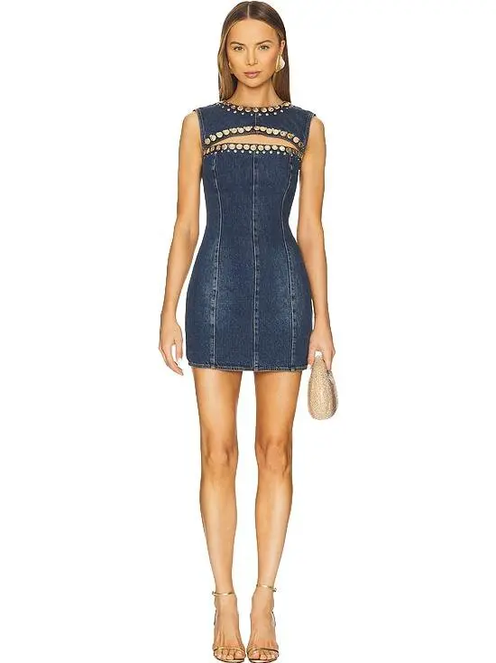 AREA Crystal Cut Out Mini Dress - Dark Blue