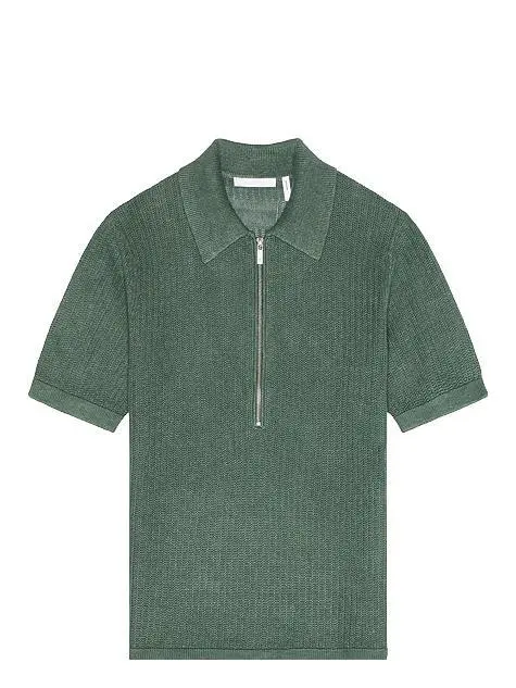 Helmut Lang Short Sleeve Zip Polo In Green - Blue Green