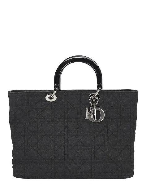 FWRD RENEW Dior Cannage Denim Lady Dior Tote Bag - Black