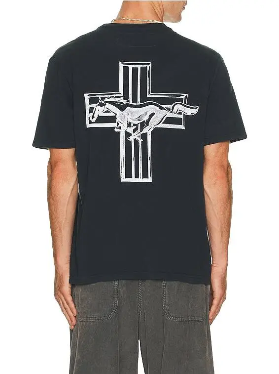 ONE OF THESE DAYS Mustang Cross Tee In Black - Hard Washed Black