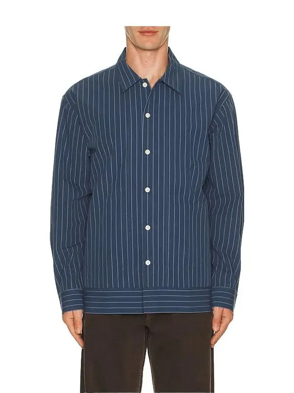 Nn07 Reed Stripe Overshirt Shacket In Blue - Blue Stripe