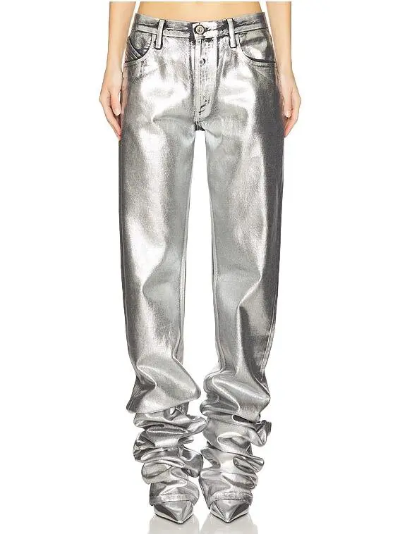 Attico Long Jeans In Metallic - Silver