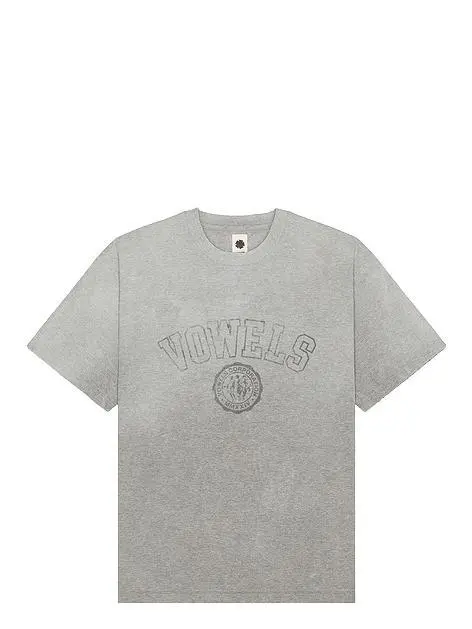 VOWELS Faded Collegiate Tee In Grey - Grey Heather