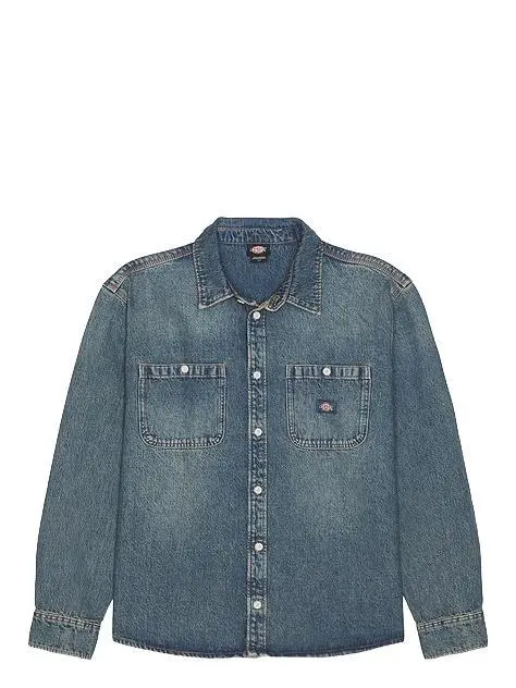 Dickies Mechanic Long Sleeve Denim Shirt In Blue - Khaki Tinted Blue