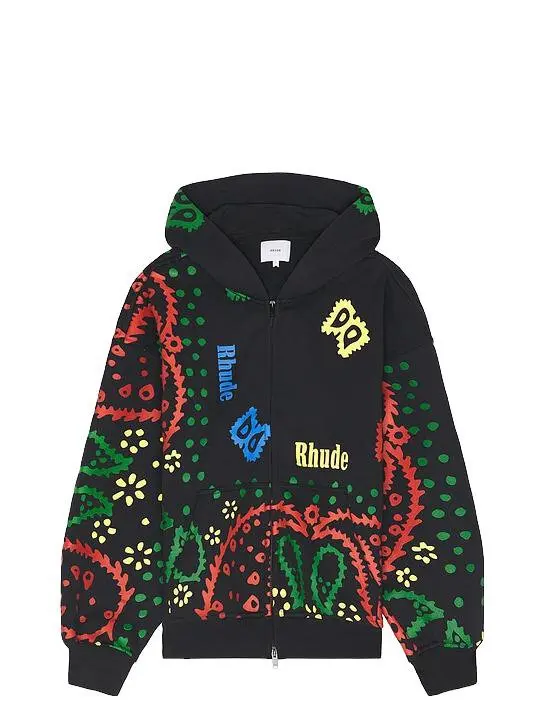 Rhude Bandana Print Full Zip Hoodie - Vintage Black