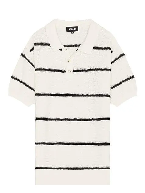 SEROYA Samuel Knit Polo Shirt In White - White & Black