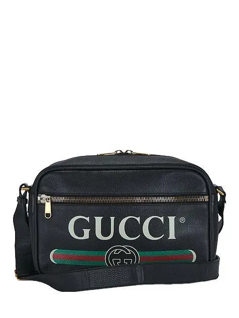 FWRD RENEW Gucci Logo Messenger Bag - Black