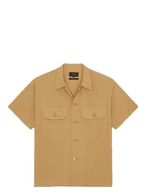 BEAMS Mil Sht Shirt Textured Ripstop In Brown - Khaki