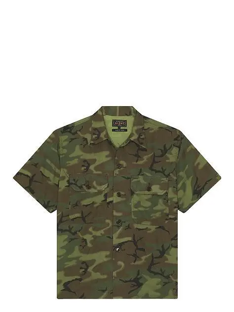 BEAMS Mil-sht Mesh Camo Jacquard Mapping Print In Green - Erdl Camo