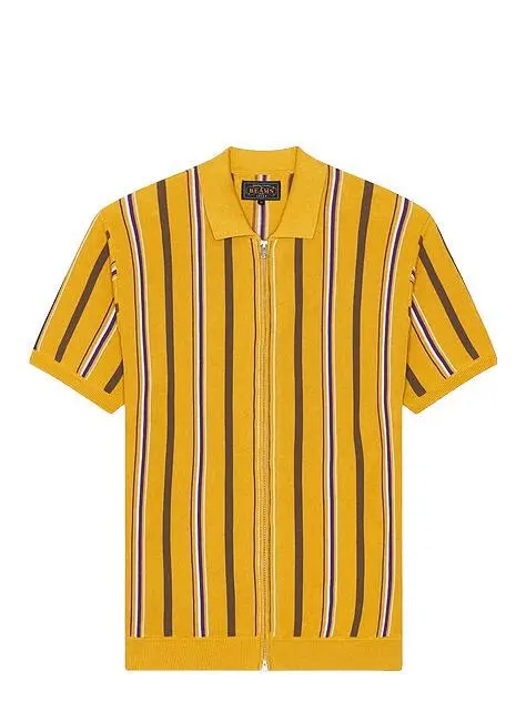 BEAMS Zip Knit Stripe - Mustard