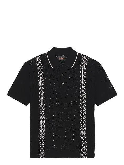 BEAMS Knit Polo Mesh Stripe - Black