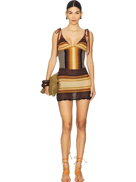 Attico Mini Crochet Dress - Brown Shades