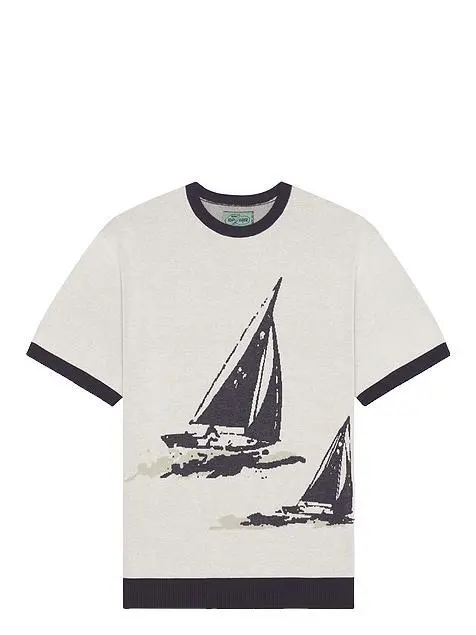 BEAMS Knit Tee Box Jacquard - White