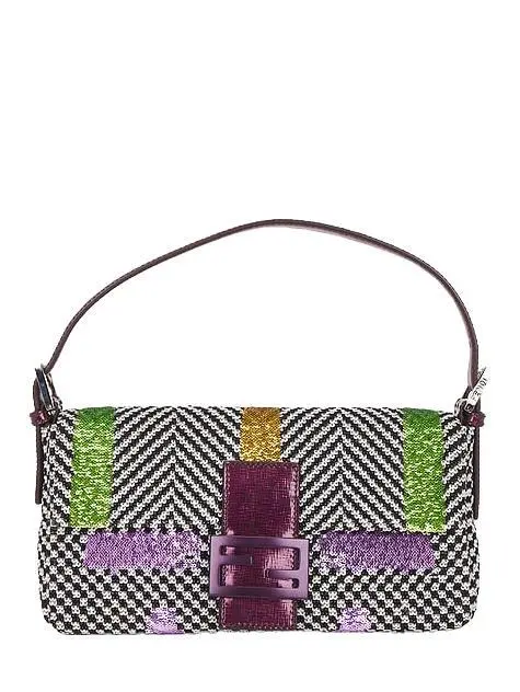 FWRD RENEW Fendi Embroidered Tweed Baguette Shoulder Bag - Multi