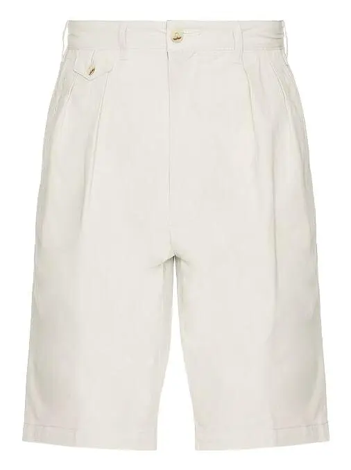 BEAMS 2 Pleats Twill Bio Washed Shorts - Cement