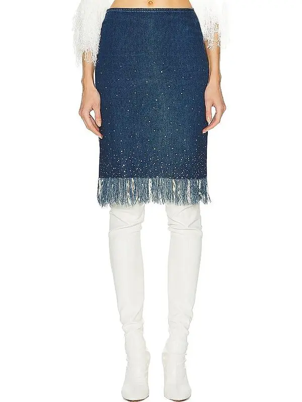 FWRD RENEW Fendi Denim Fringe Skirt - Blue