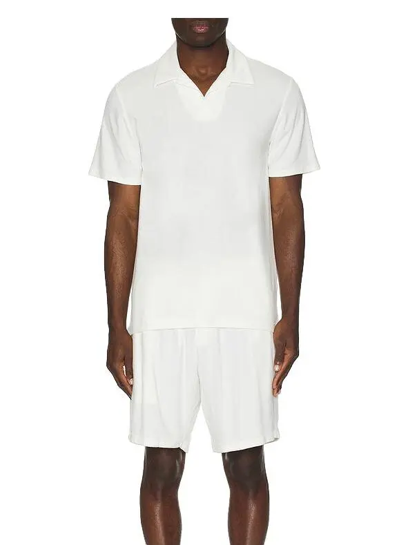 Frescobol Carioca Faustino Terry Cotton Blend Short Sleeve Polo In White - Ivory