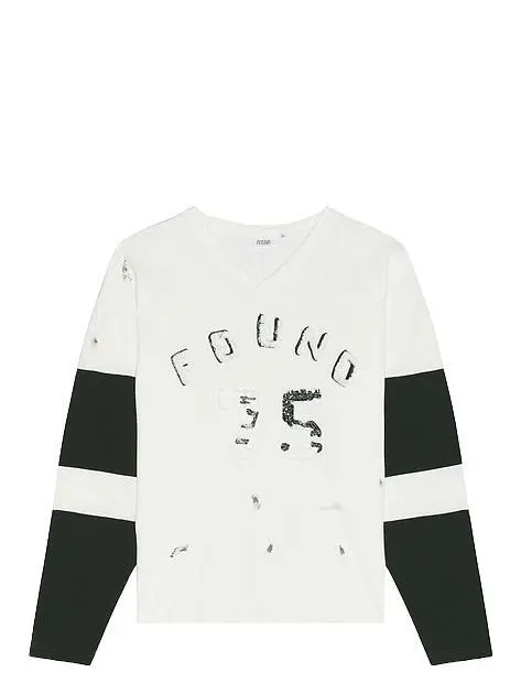 FOUND Distressed Long Sleeve Team Jersey In White - Vintage White & Green