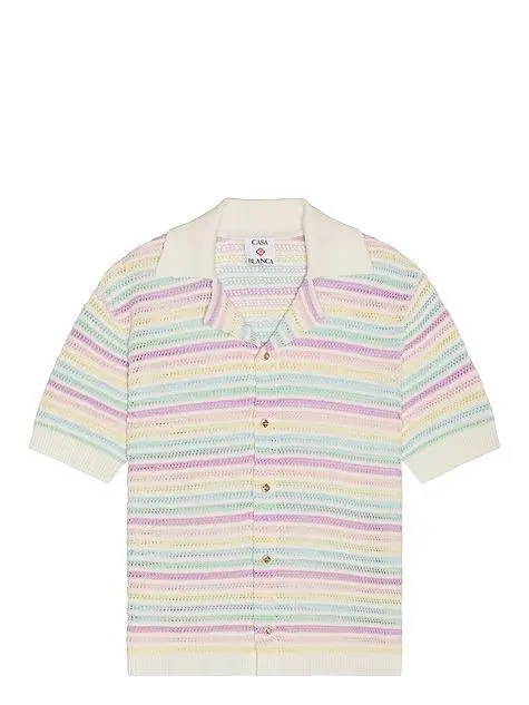 Casablanca Crochet Polo In White - Multi